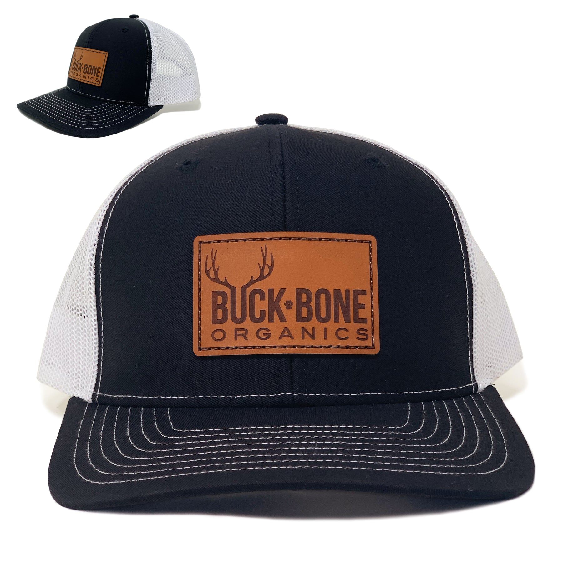 Leather Patch Trucker Hats– Buck Bone Organics